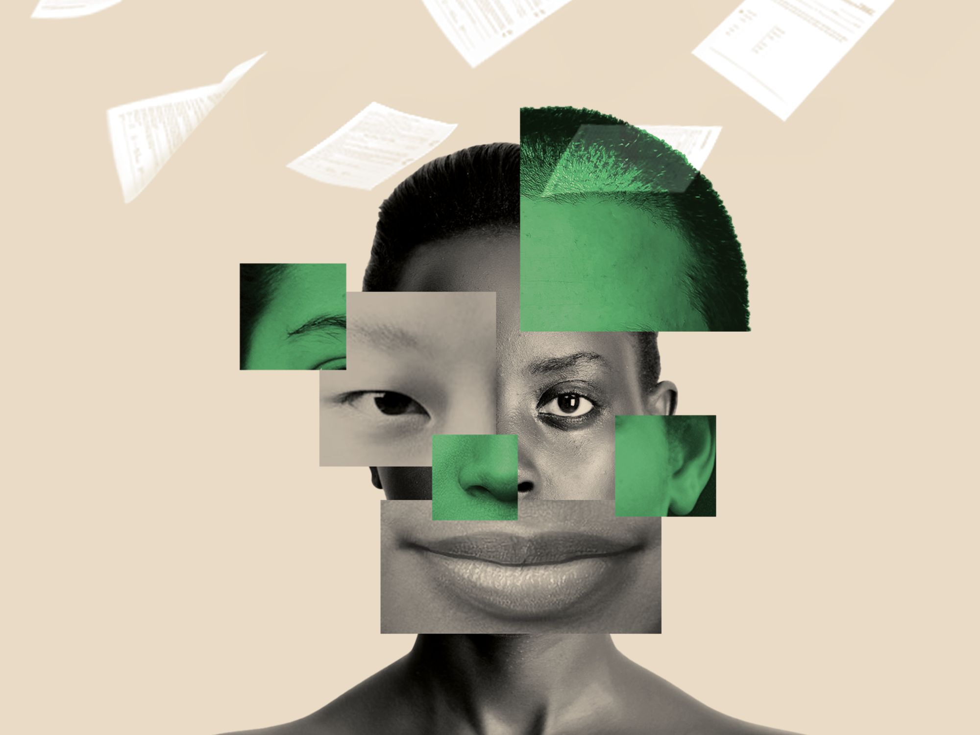 A face, reduced into parts, losing a sense of a face.